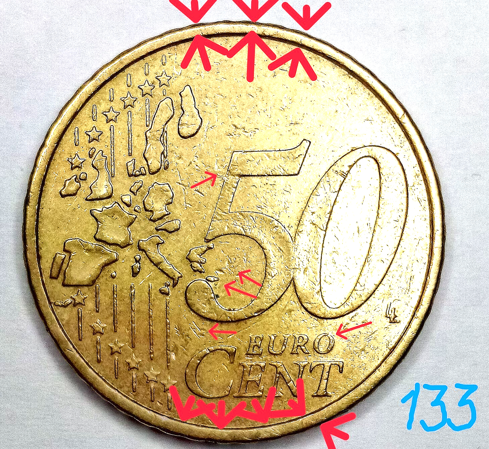 Germany,50 eurocent,2002F Great very rare coin stamp defect Weight 7 ...
