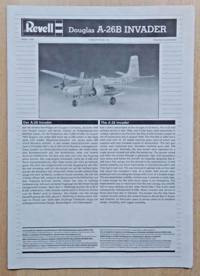 18-04504 REVELL 1:48 Scale DOUGLAS A-26B INVADER Plastic Model Kit ...