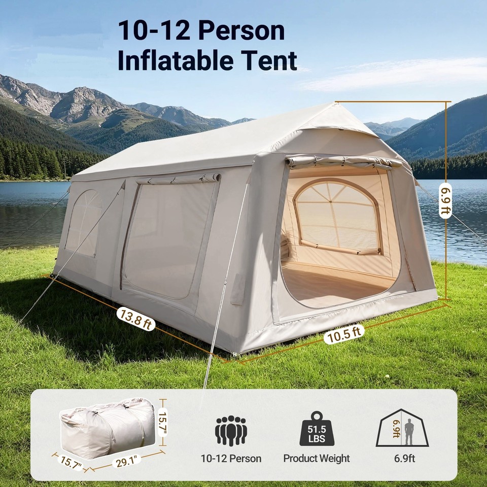 8-10 Person Fast Inflatable Camp Tent - Family Size with Pump Included ...