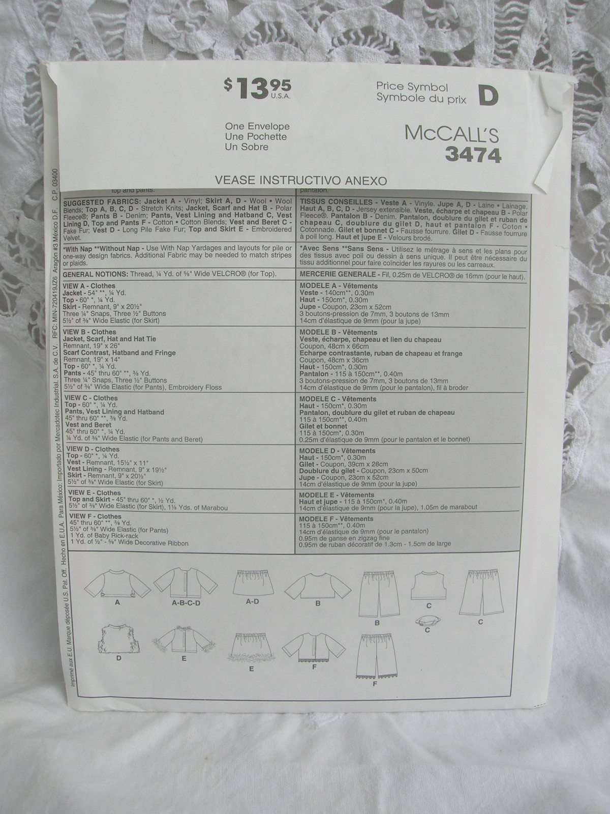 McCall's Crafts 18" Doll Clothes Sewing Pattern 3474 Uncut Unused ...