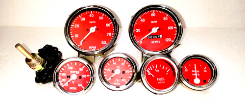 Smiths Replica 52mm-Kit- TempCOil Fuel Amp+Speedo 0-120 MPH + 0-80 RPM ...