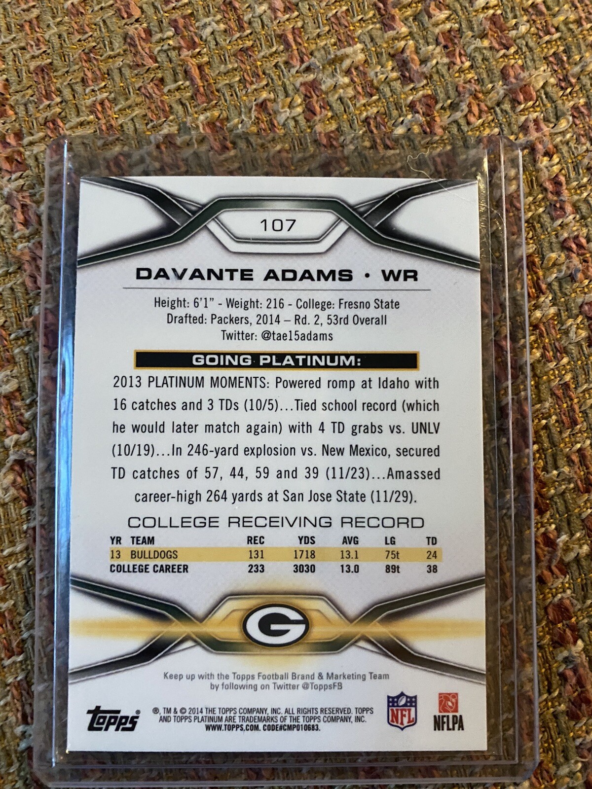 2014 Topps Platinum X-Refractor RC DAVANTE ADAMS Rookie Card Green Bay ...