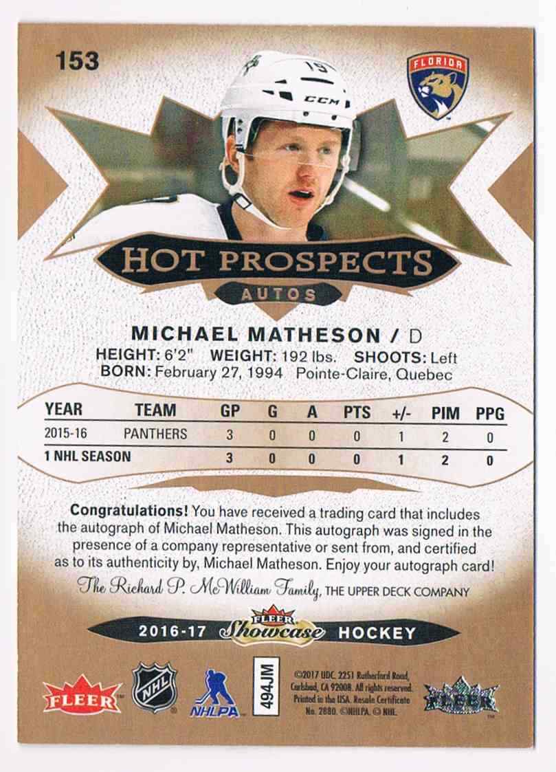 2016-17 FLEER SHOWCASE RC AUTO'S MICHAEL MATHESON ROOKIE AUTO 451/499 ...