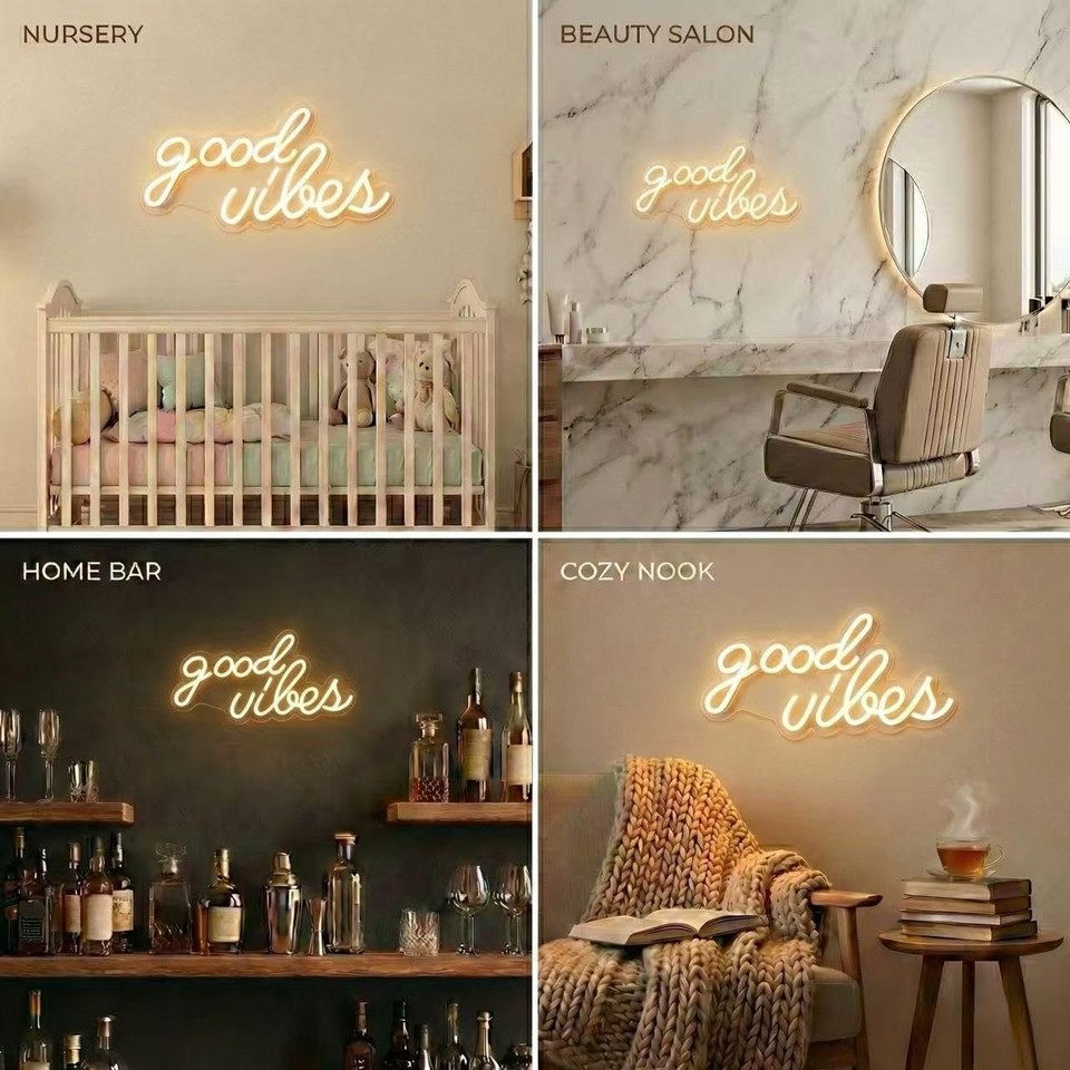 Good Vibes Neon Sign Warm White, Boho LED Light for Wall Decor, Living ...