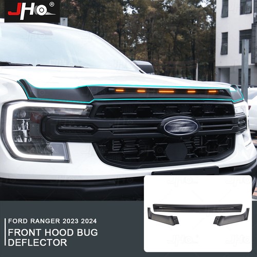 With LED Light Front Bug Shield Hood Deflector Guard For Ford Ranger ...