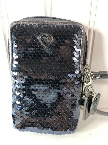 COACH POPPY BLUE SEQUIN WRISTLET LEATHER TRIM/STRAP/HANG TAG+HEART | eBay