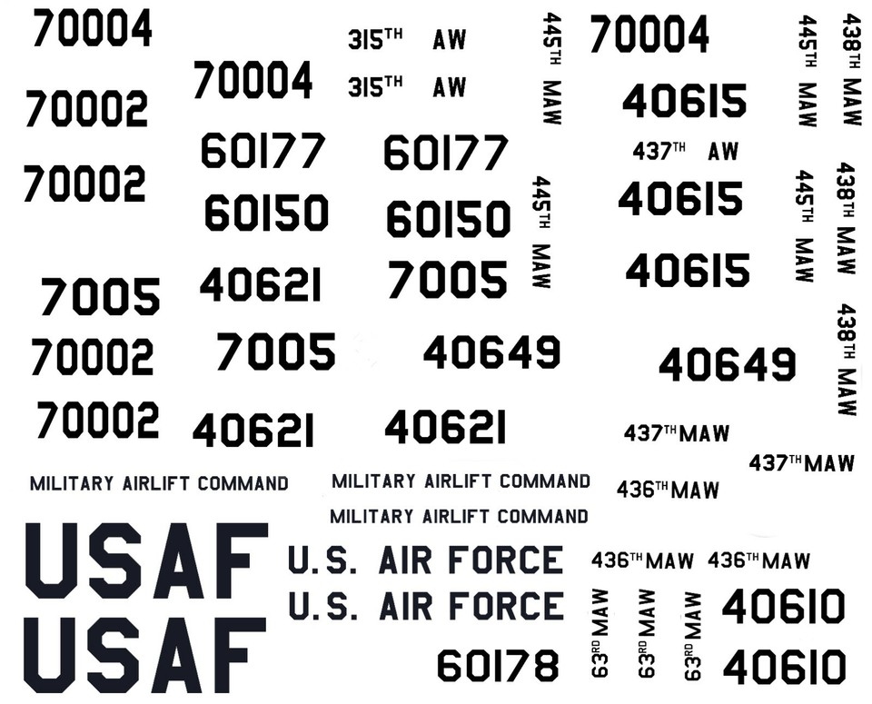 AURORA C-141A STARLIFTER or KC-135 or OTAKI C-5 GALAXY -REPRO DECALS ...