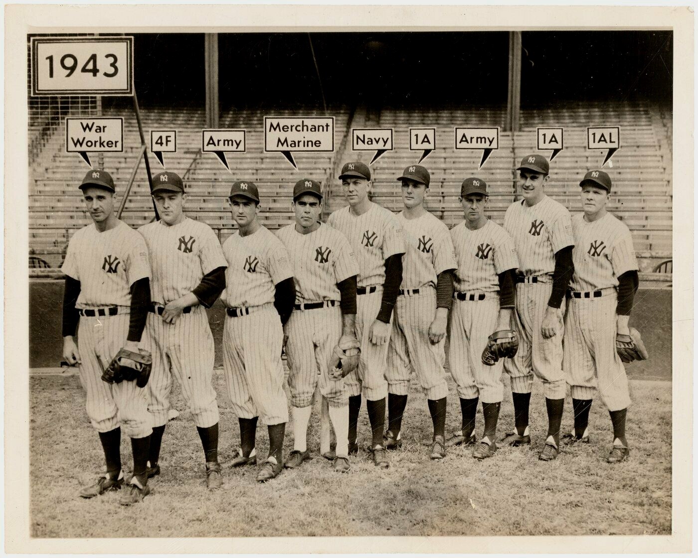 1943 NY Yankees, Joe Gordon, Bill Dickey,Keller, Tiny Bonham ...
