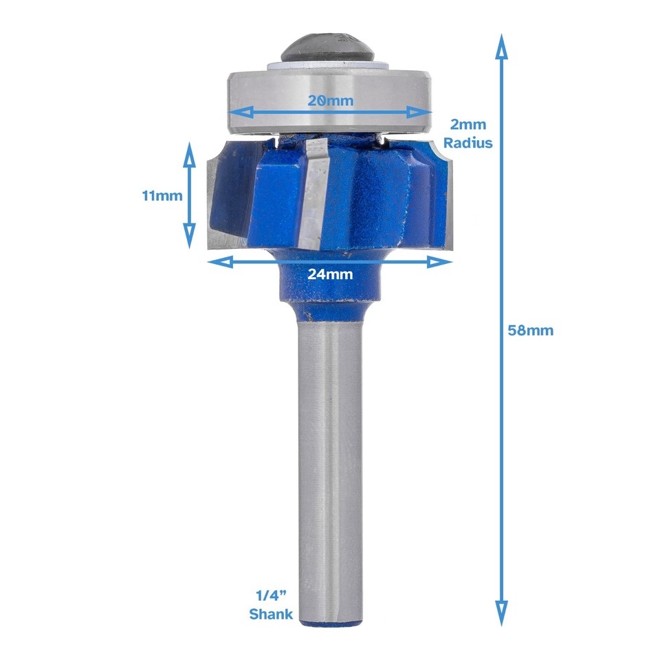 2mm Curved Edge Corner Round Over Cutter Router 1/4" Inch Shank Drill ...
