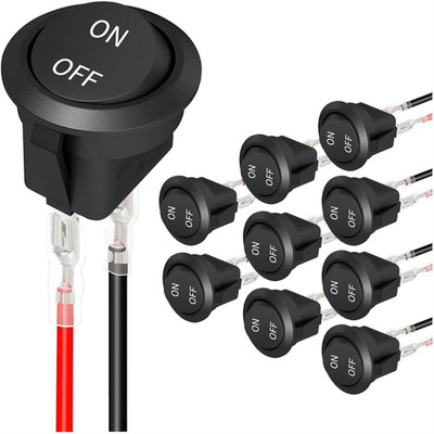 10 pack round rocker switch 12v on off 12 volt dc circle toggle switch ...