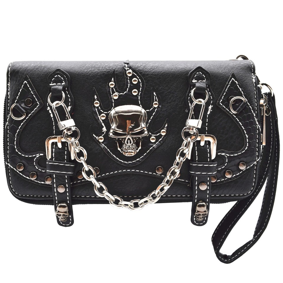 Gothic Flame Skull Handbag Punk Purse Women Shoulder Bag Crossbody ...