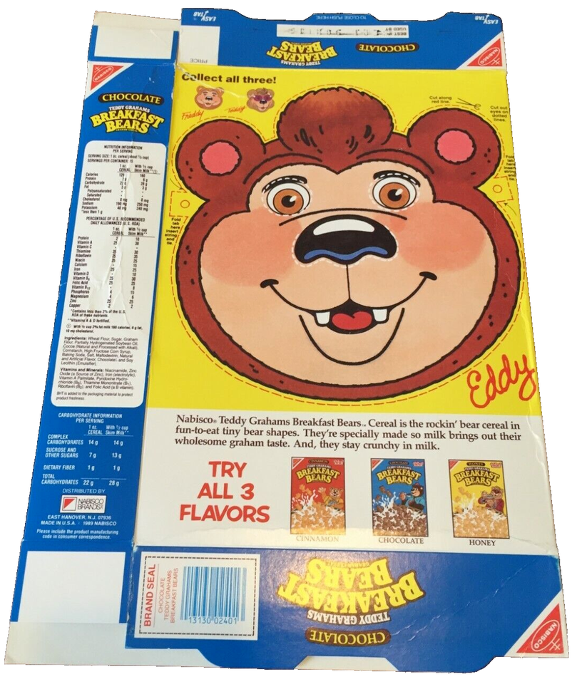 1990 Nabisco Teddy Grahams Chocolate Breakfast Bears Cereal with Eddy ...
