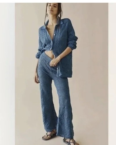 Free People FP Beach Get Away Fauxchet Cardigan Pants Set Crocheted ...
