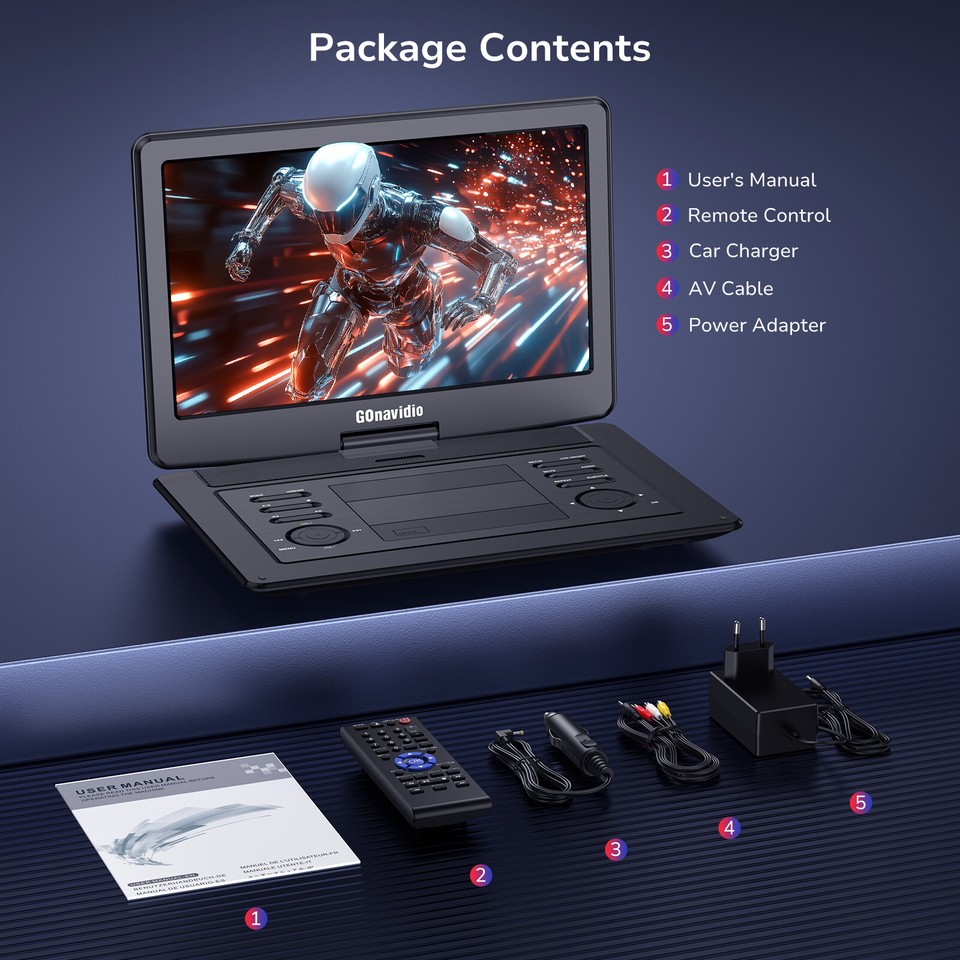 19" Portable DVD Player 16" Large Screen 5000mAh Battery USB HDMI Sync ...