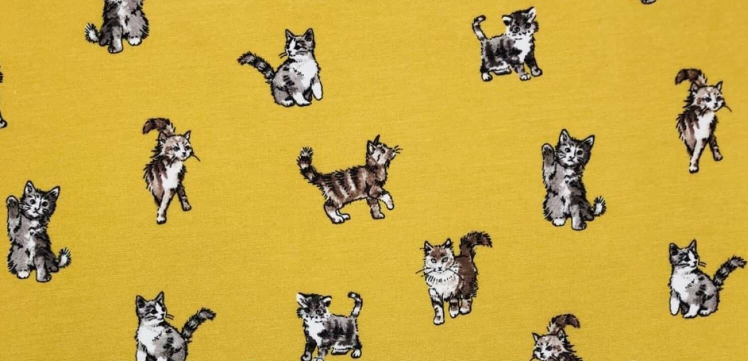 Cat Design Fabric Craft Curtains 140cm Wide metre Yellow | eBay UK
