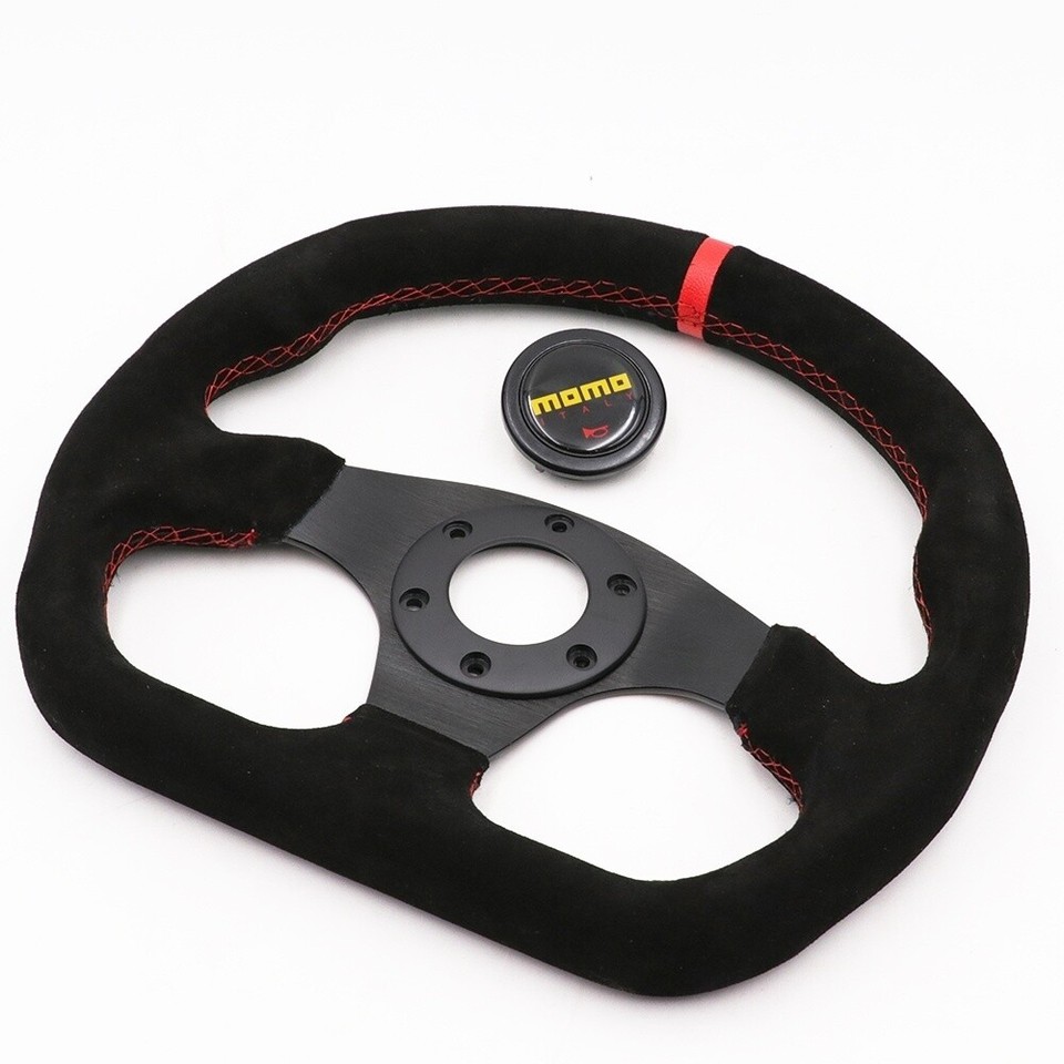 320mm momo Black Suede Leather Racing Flat Rally Sport Drift Steering ...