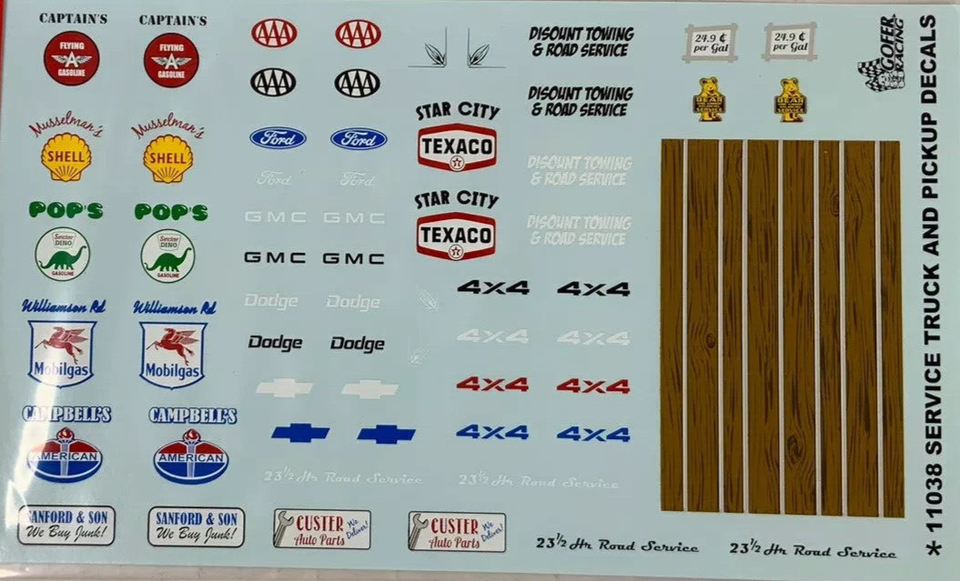 GOFER RACING DECALS Service truck pickup SHEET 1:24 1:25 CAR MODEL ...