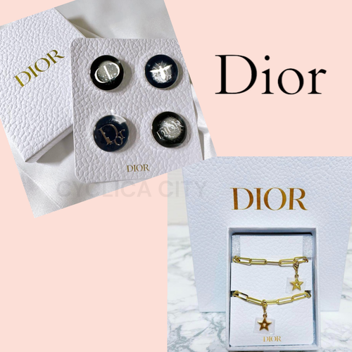 Christian Dior Gold Star Strap Key Chain Charm & Round Brooch Pin ...