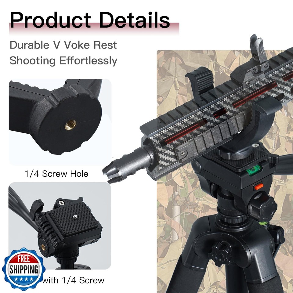74” Rifle Shooting Tripod, Hunting Rest V Yoke Rifle Rest with 6 Ground ...
