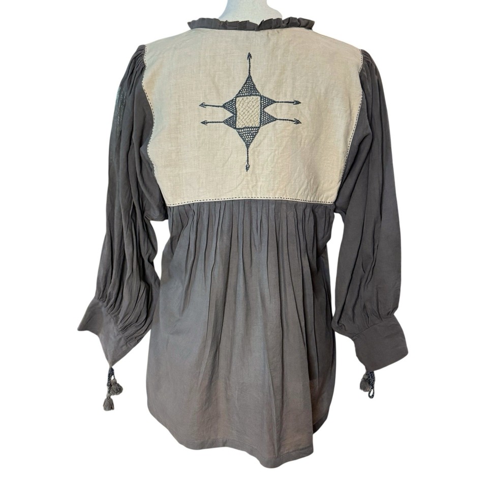 Alamwar Walk The Earth Embroidered Boho Peasant Long Sleeve Top Small ...