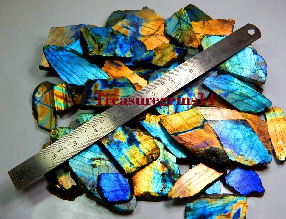 1260 CT NATURAL MULTI FIRE LABRADORITE SPECTROLITE ROCK ROUGH TILE SLAB ...