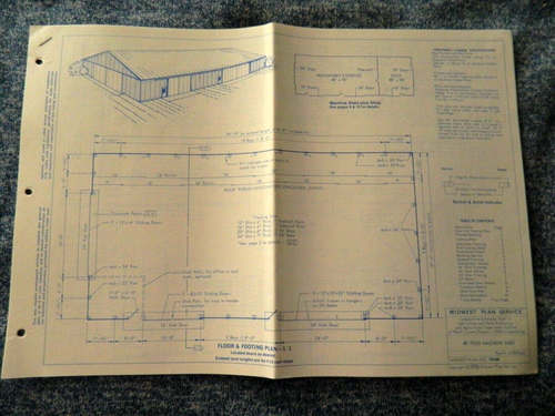 MIDWEST PLAN SERVICE 48' POLE MACHINE SHED, BLUEPRINTS PLAN #74146 VG+ ...