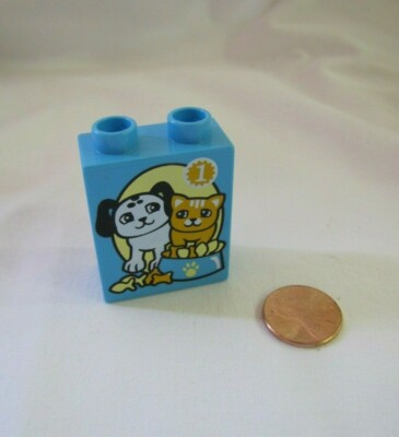 Lego Duplo CAT DOG PETS BLUE Printed Block Specialty Piece Kitty Doggy ...