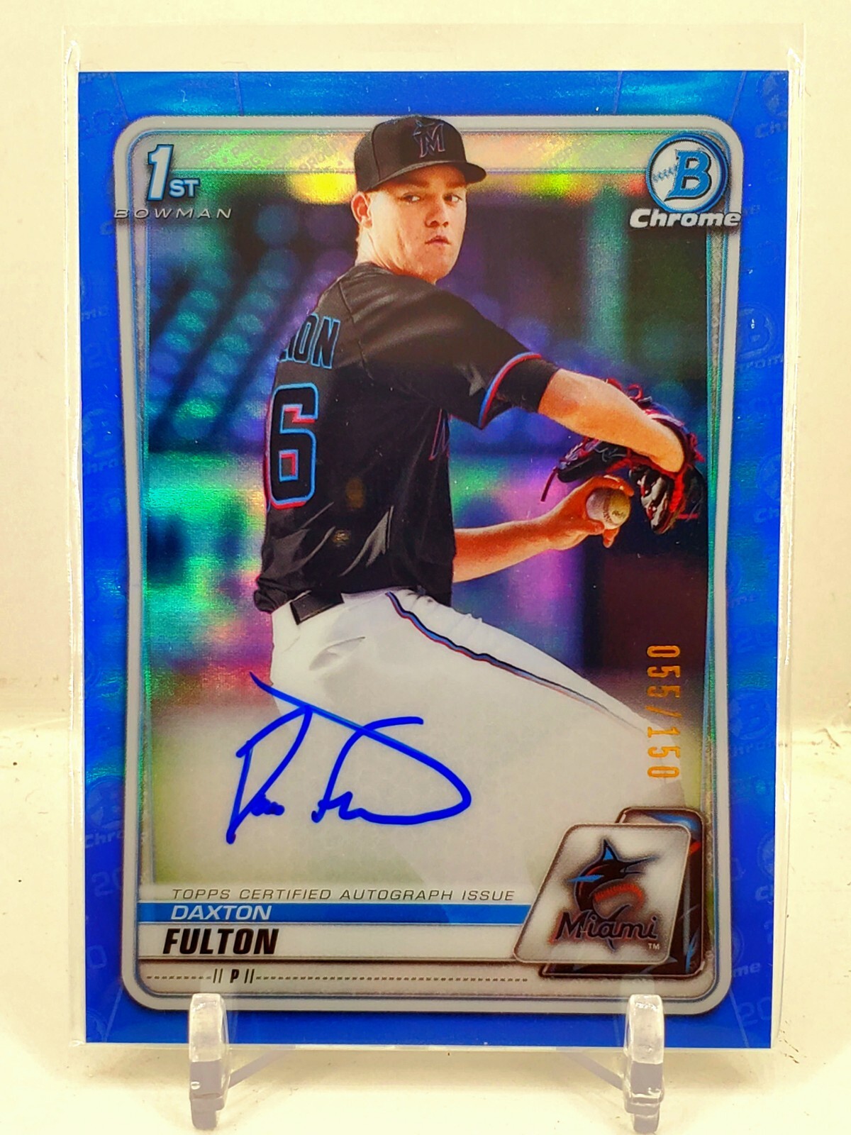 2020 Bowman Chrome 1st Daxton Fulton Blue Refractor Auto 55/150 Marlins ...