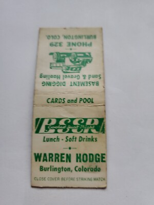 Warren Hodge Burlington Colorado Matchbook Cover | eBay