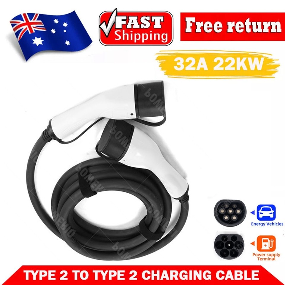32A 22kW Type2 to Type 2 EV 5M Charging Charger Power Cable BYD Tesla ...