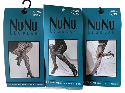 NIB Lot Of 3 Three Nu&Nu Legwear Black Fishnet Lace Tights Queen 1x/2x ...