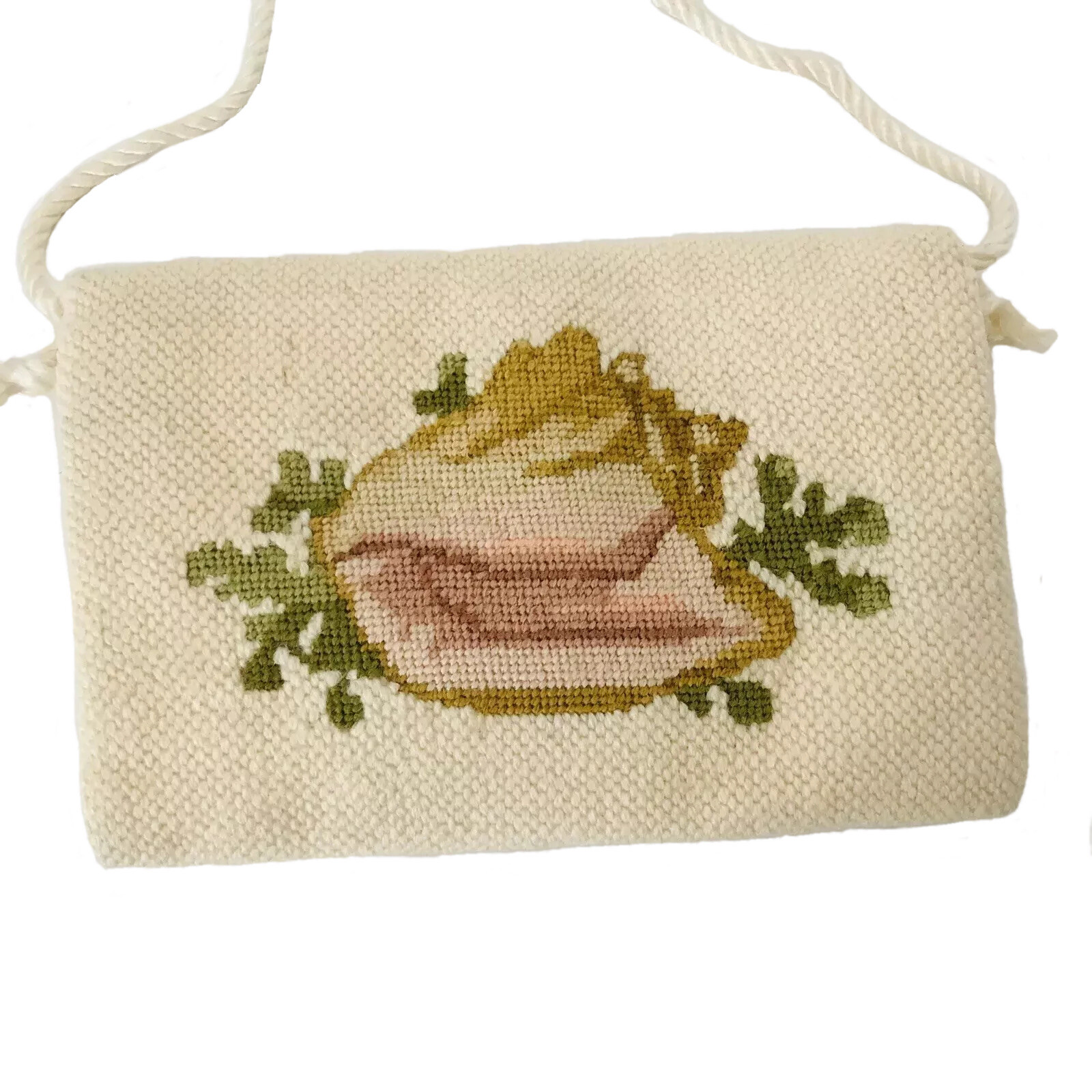 Elizabeth Turner Needlepoint Canvas Purse Seashells Ivory Conch Shell ...
