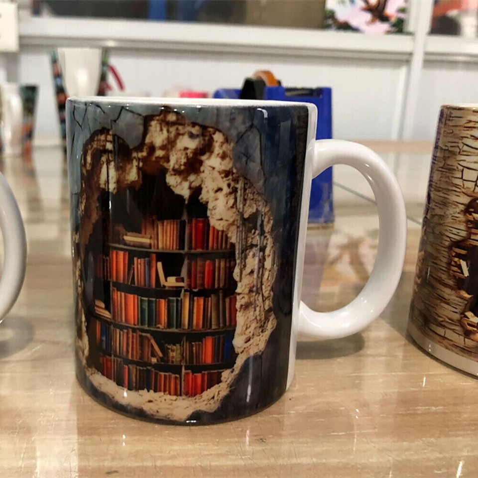 2024 3D Bookshelf Mug-Library Book Shelf Mugs Book Lover Ceramic Mug ...