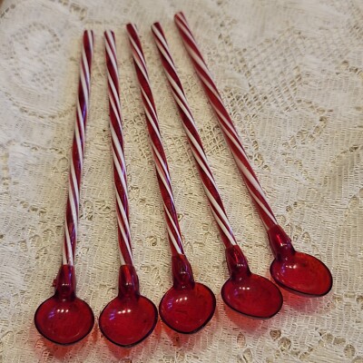 VTG Candy Cane Stripe Plastic Appetizer Spoons Set Of 5 Christmas ...