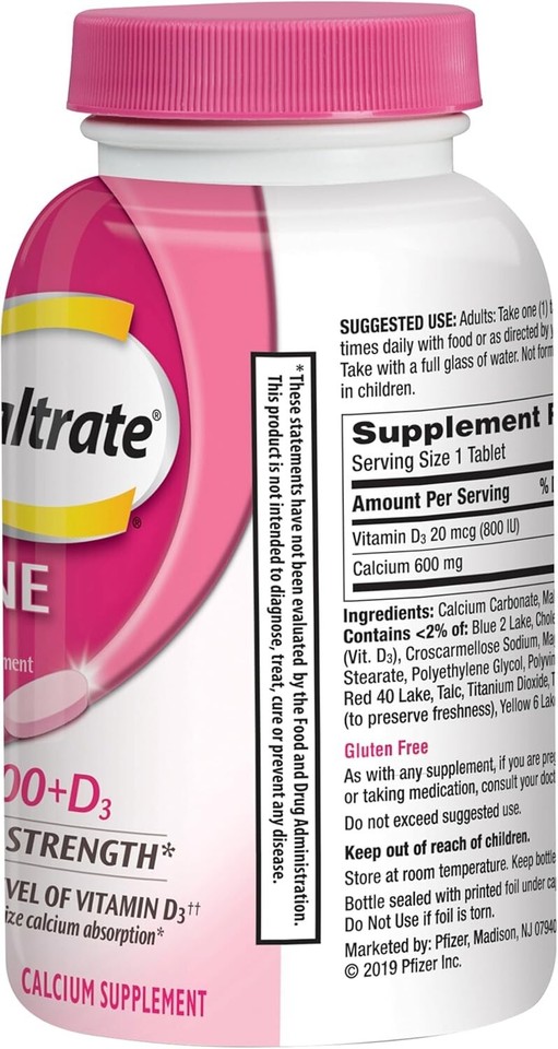 Caltrate 600 Plus D3 Calcium and Vitamin D Supplement Tablets, Bone ...