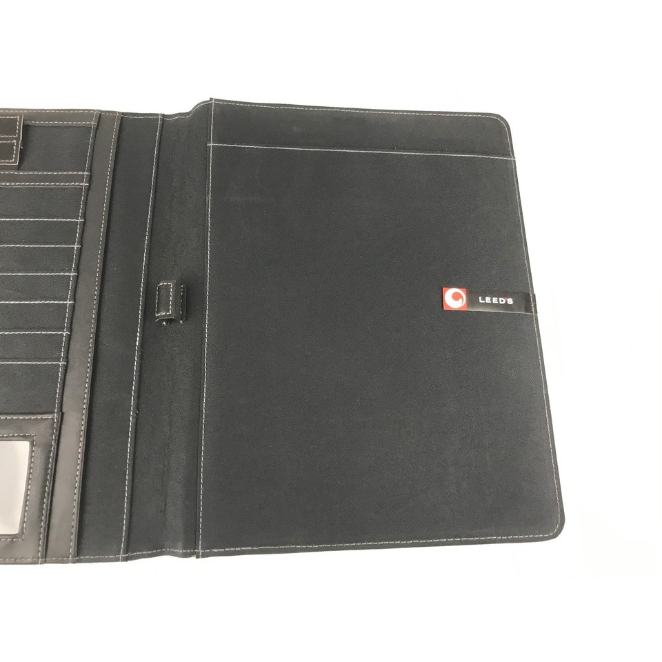 Leeds Black Leather Portfolio Folder Organizer Business Padfolio Zipper ...