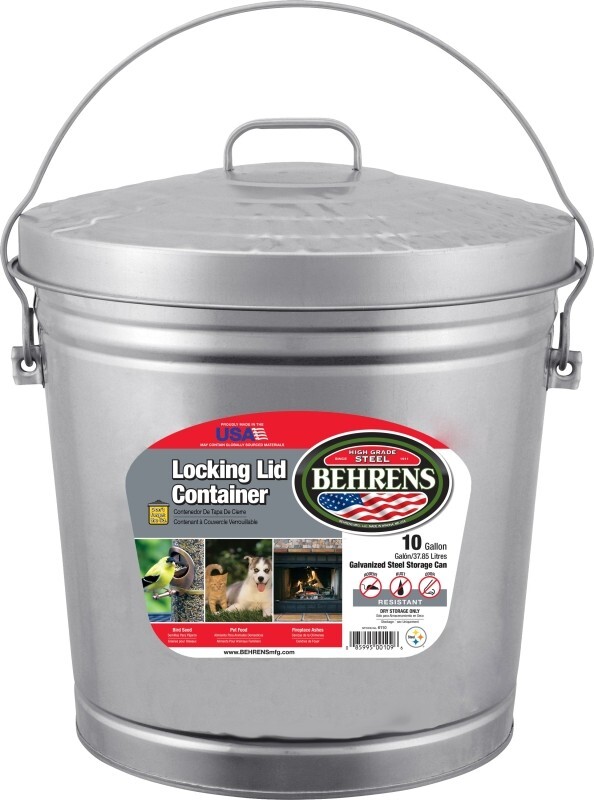 BEHRENS 6110 10 GALLON GALVANIZED GARBAGE TRASH STORAGE CAN LOCKING LID ...