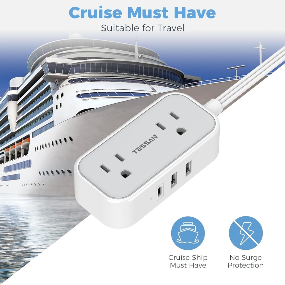 Power Strip Mini Charging Station Outlets 3 USB 5ft Slim Plug for ...