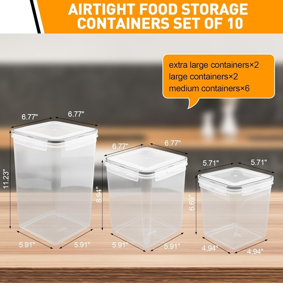 10-Pack Large Flour and Sugar Storage Containers - Airtight BPA-Free ...