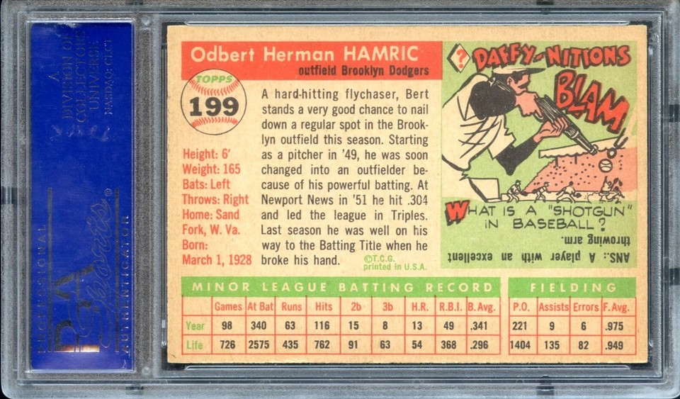 1955 Topps High #199 Bert Hamric PSA 7 Brooklyn Dodgers 4546 | eBay