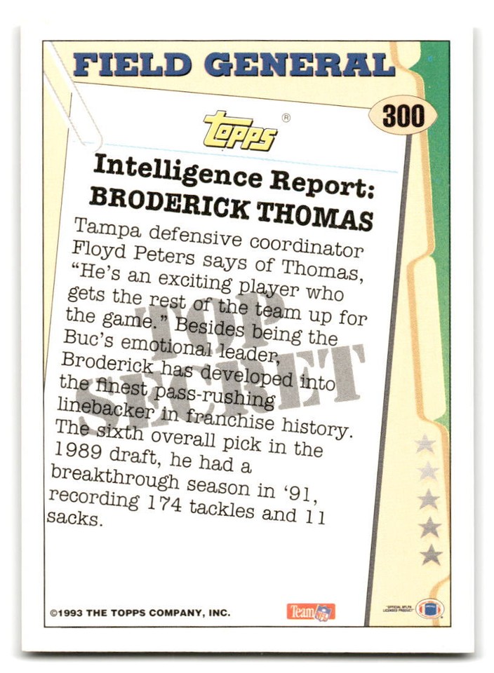 Broderick Thomas 1993 Topps FOOTBALL #300 Tampa Bay Buccaneers | eBay