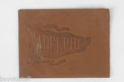 ANTIQUE 1910 ADELPHI University College Leather Patch Pennant Tobacco ...