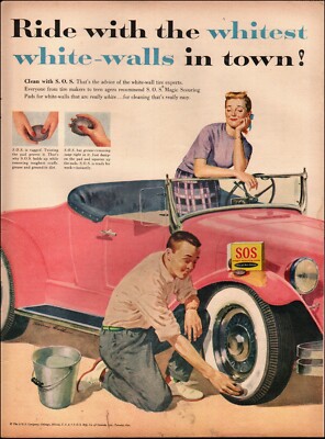 1950 Vintage ad SOS Scouring pads White Wall Tires retro Car auto Pink ...