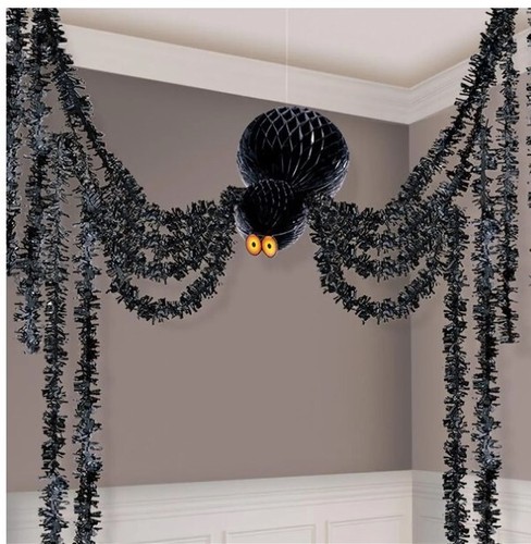 Hanging Spider Decoration Ceiling Paper Halloween Party Decs Scary Eco ...