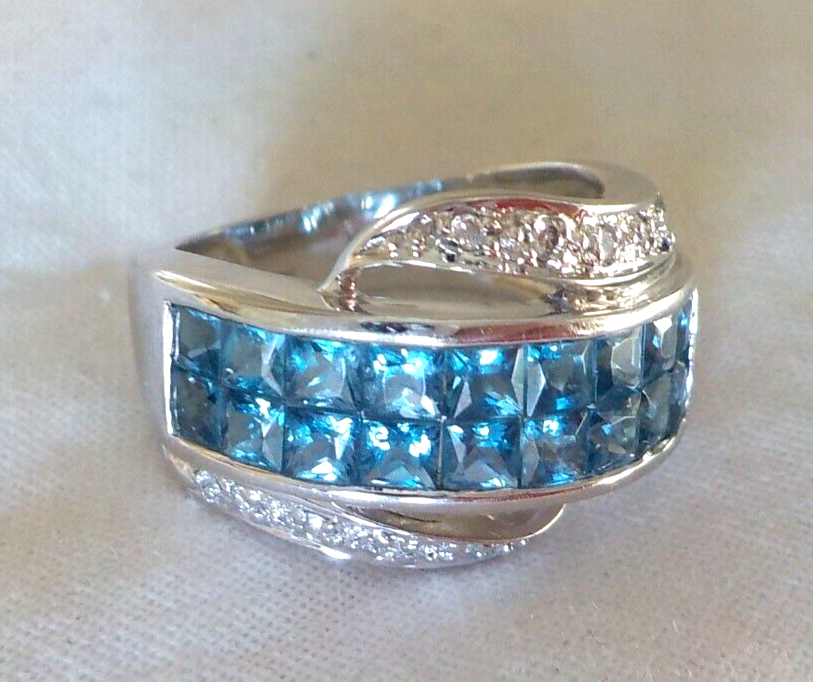 John C Rinker 14k White Gold London Topaz Diamond Ring - 6.17 gms, Sz 5 ...