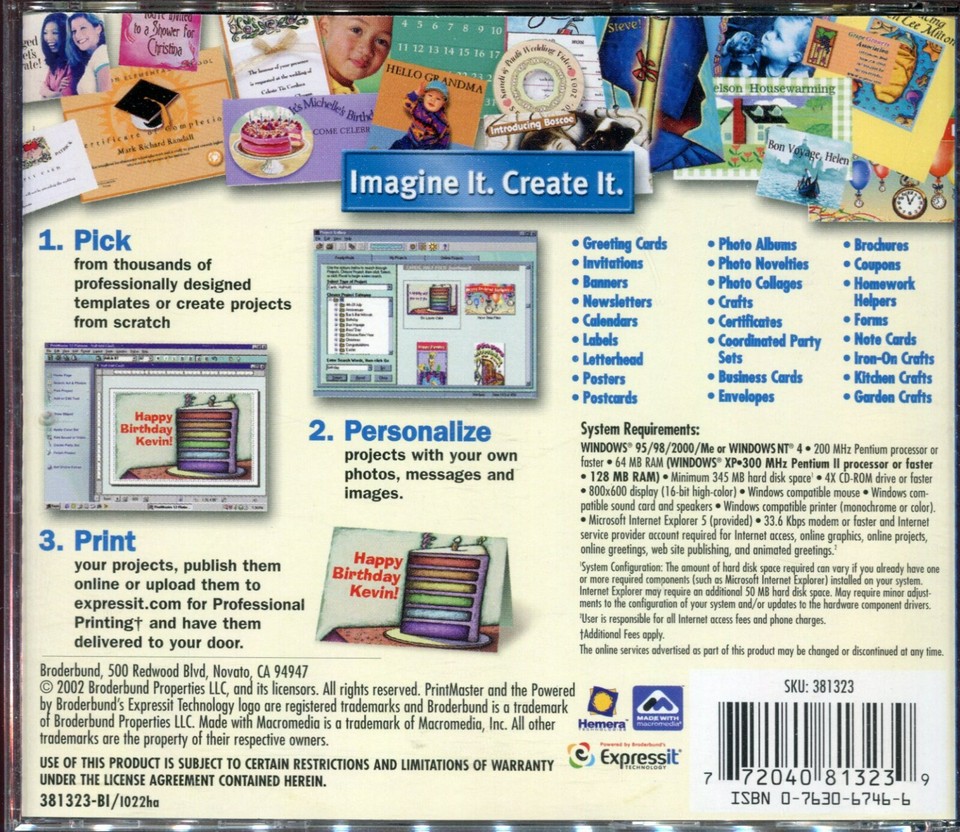Printmaster Silver 12.0 (Jewel Case) CD ROM Broderbund 2002 Windows 95 ...