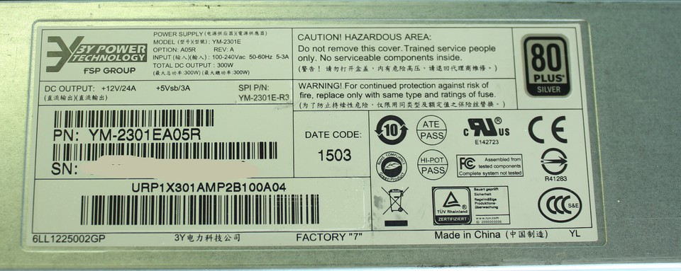 3Y Power Technology FSP YM-2301EA05R 300W 80 Plus Silver Power Supply ...