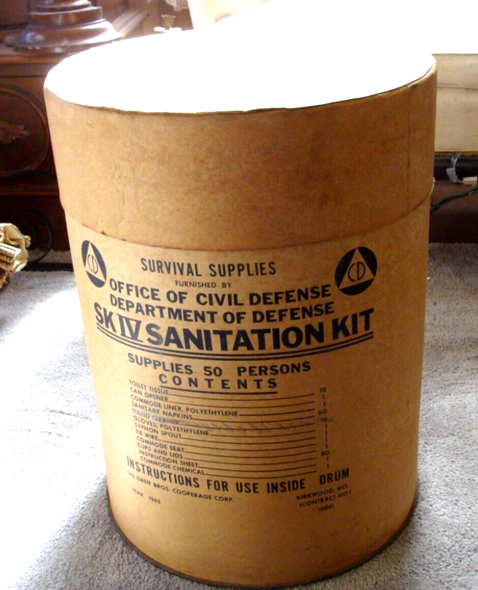 Vintage 1962 Civil Defense Cold War Survival Sanitation Kit w Partial ...