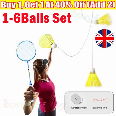 6Balls Self Study Badminton Trainer Set Telescopic Rod Rebound Practice ...