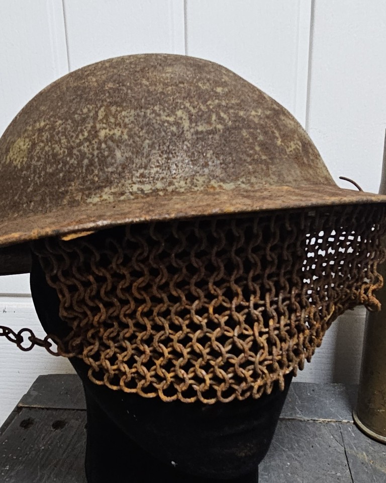 WW1 BRITISH ARMY BRODIE HELMET, With CRUISE CHAIN MAIL VISOR. | eBay